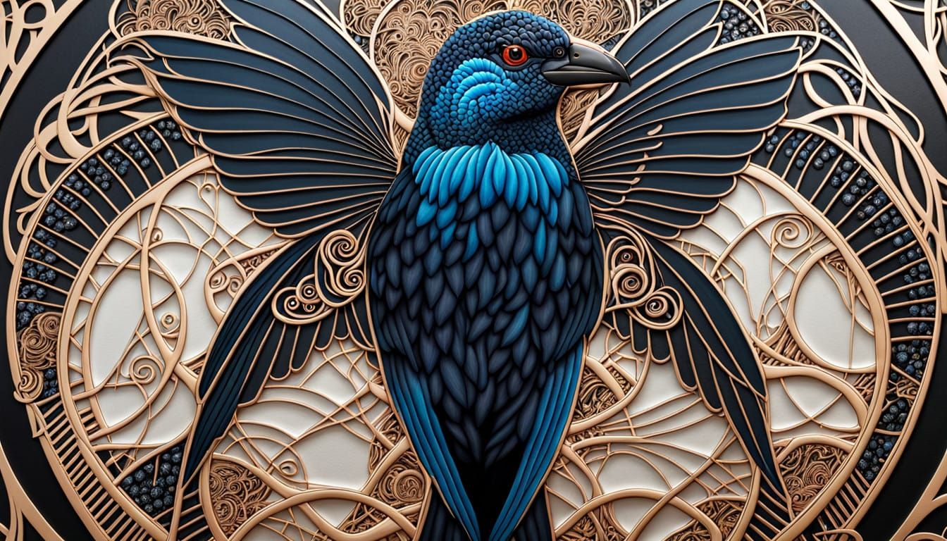 Dreamlike Fusion of Drongo and Geometric Patterns