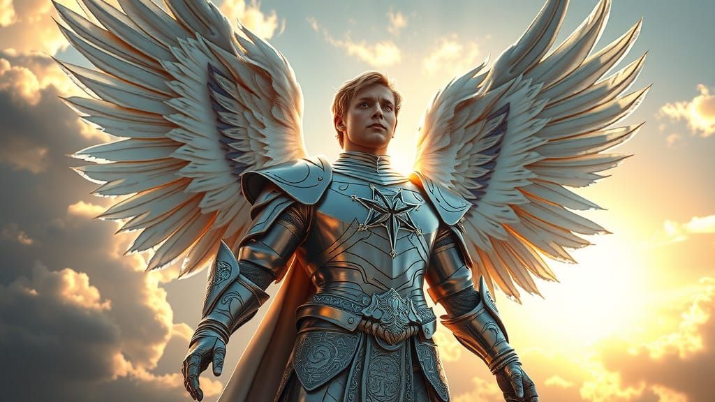 Ethereal Angelic Warrior in Shining Silver Armour - AI Art
