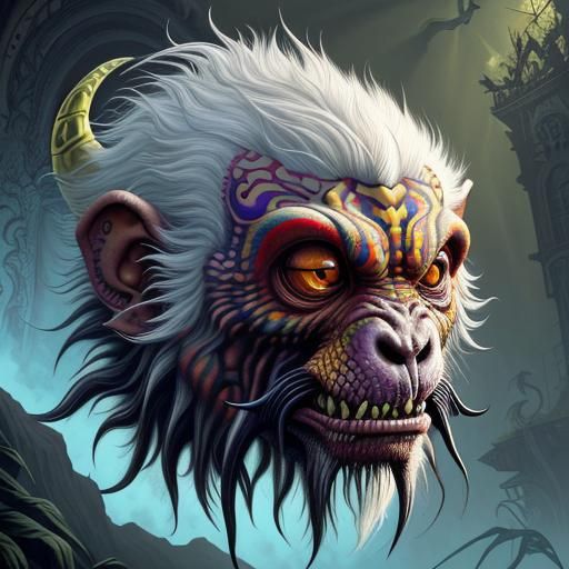 Tattooed albino contortionist hippy freak, colorful, created by the cryptid taxidermist Dr ...