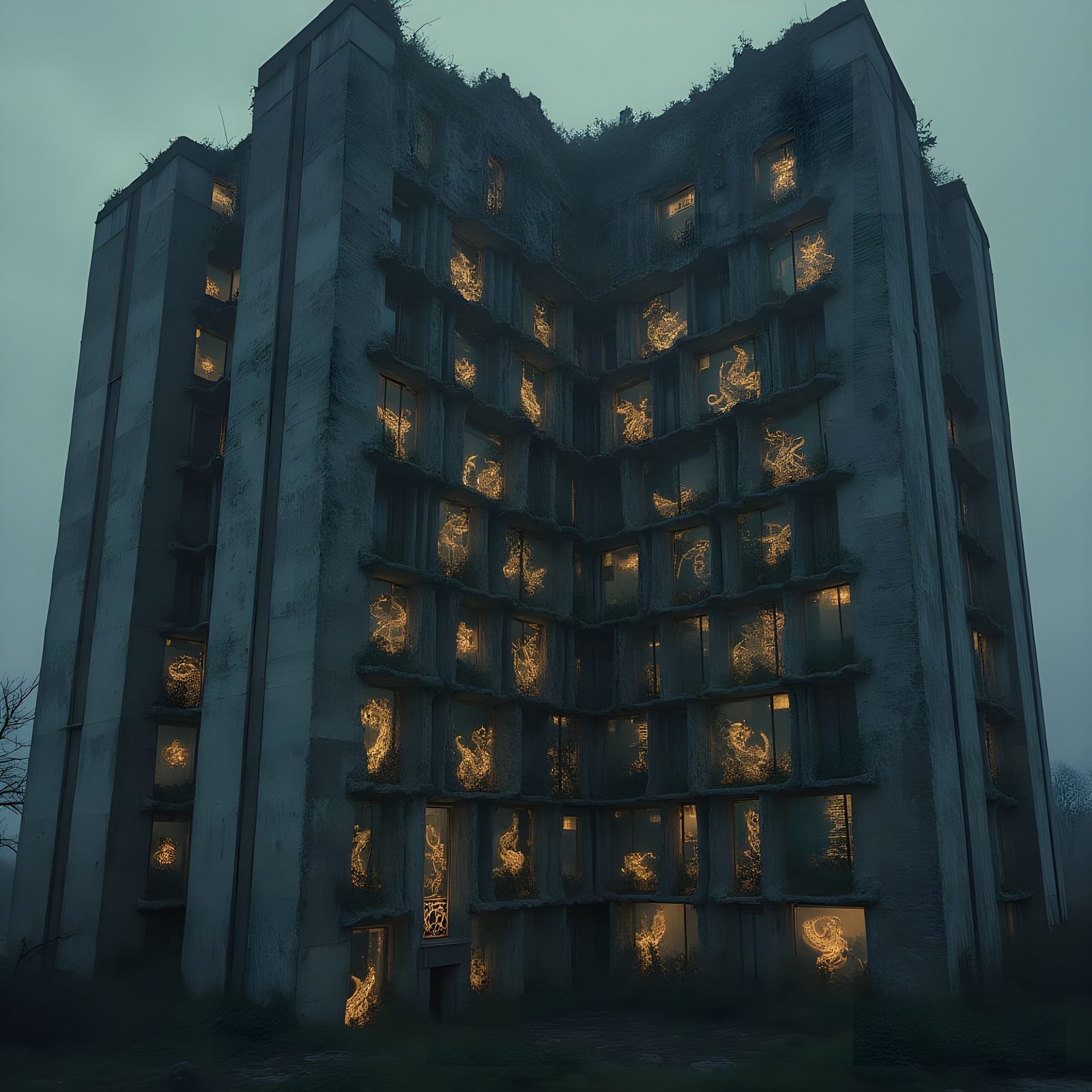 Enigmatic, 18-Storey Residential Tower in Brutalis... - AI Art