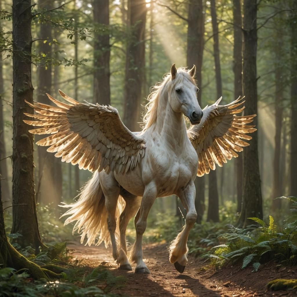 Pegasus - Surreal Pegasus Walks Through Enchanted Forest