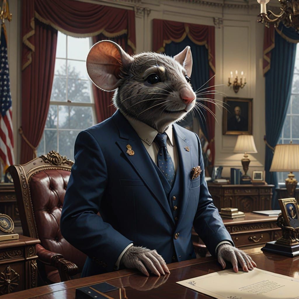 Hyper-Realistic Mouse Presidential Portrait in Nav... - AI Art