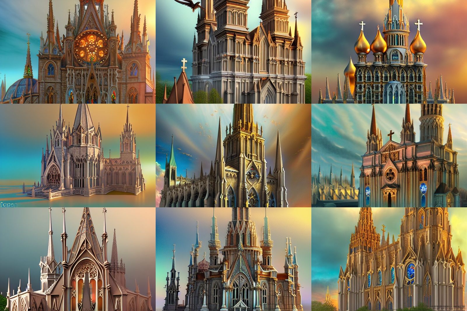 "Cathedral" Intricate, Impossible steeple, antigravity floating church ...