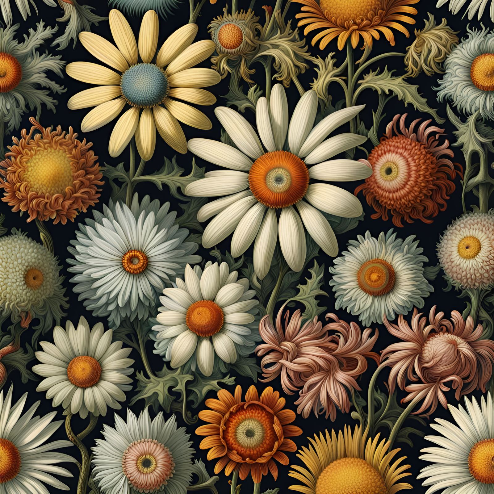 Vintage daisies Ernst Haeckel Botanical Print colourful Epic cinematic ...