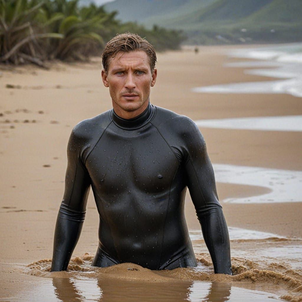 Rugged Athlete Sinks in Quicksand, Athletic Physiq... - AI Art