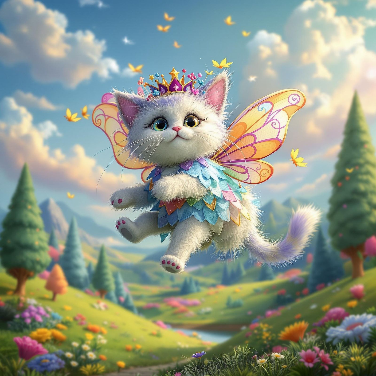 Whimsical Claymation Cat Soars Through Enchanted S... - AI Art