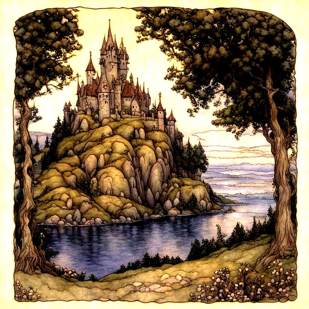 Fantasy fairy castle by arthur rackham