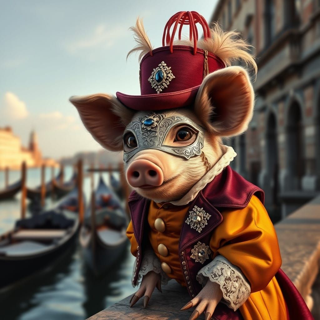 02 Little Hog dressed for a venetian masquerade ball.