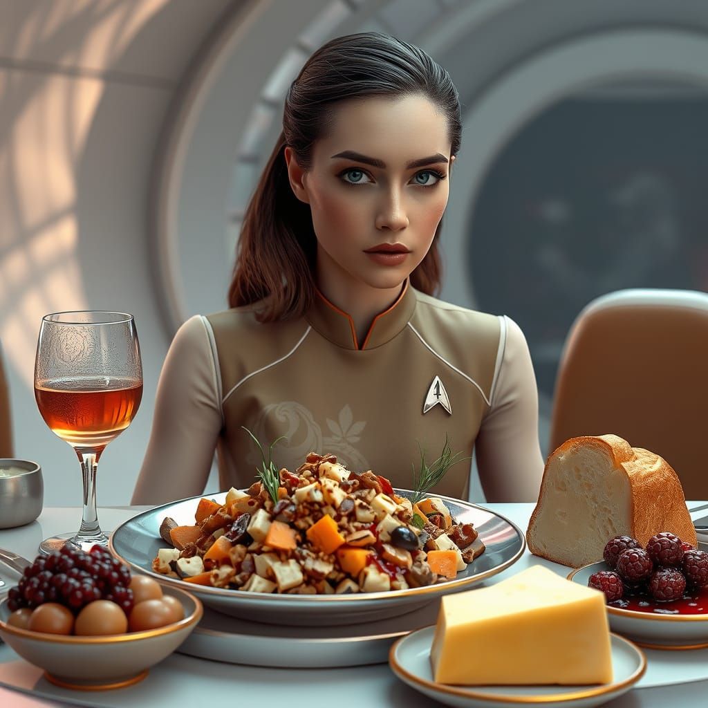 Starfleet Officer Savoring Intergalactic Cuisine i... - AI Art