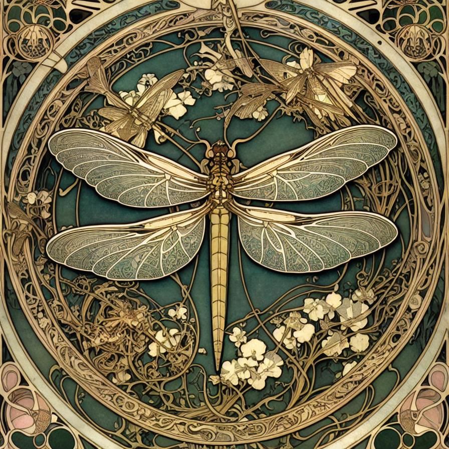art nouveau dragonfly - AI Generated Artwork - NightCafe Creator
