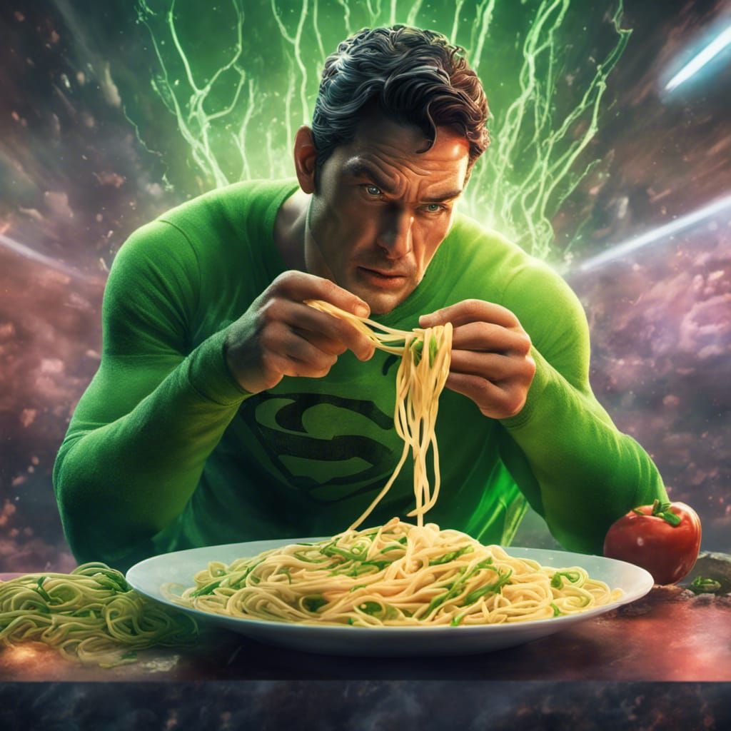 Superman eating kryptonite spaghetti - AI Generated Artwork - NightCafe ...