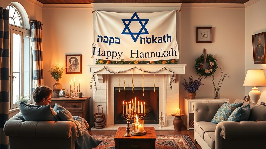 Traditional Jewish Family Home Celebrates Hannukah... - AI Art