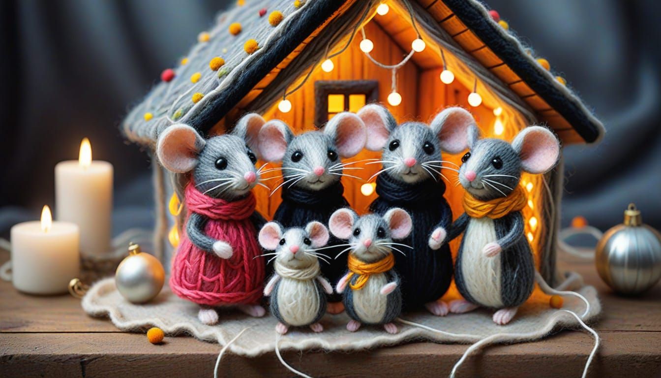 Wooly mice familly ready to welcome you to their wooly house.