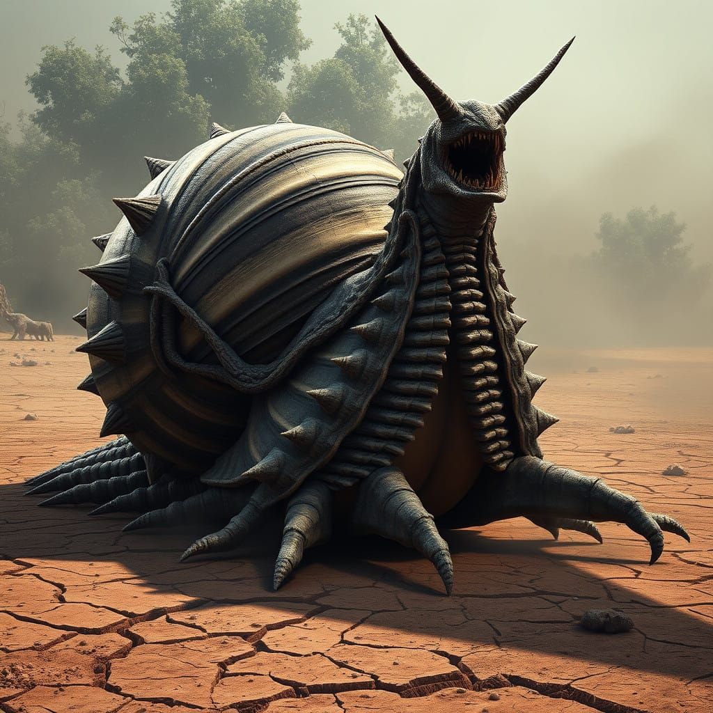 Ancient, Fossilized Horror: Colossal Snail-Like Cr... - AI Art