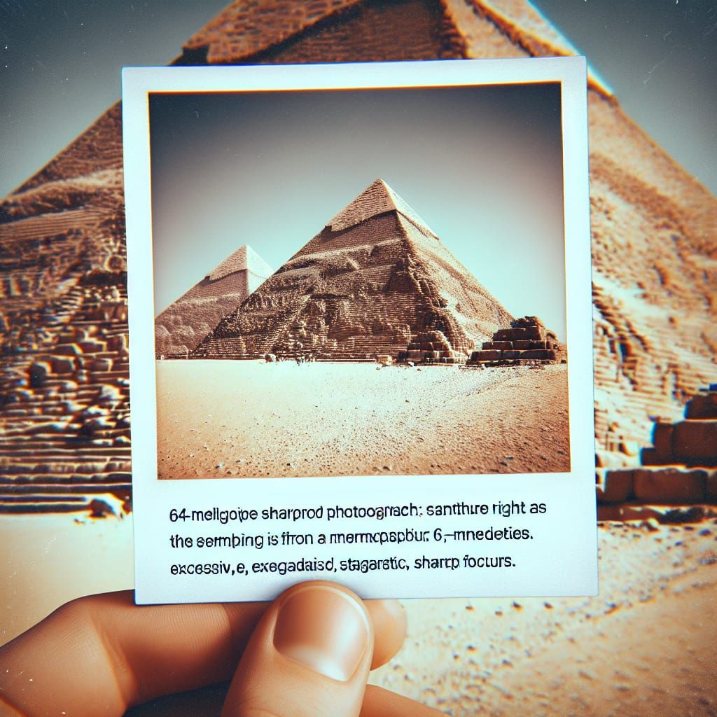 A Polaroid picture of the Pyramids emerging from the camera, nostalgic ...