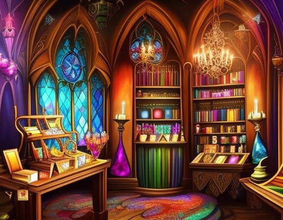 Beautiful colorful gothic magic Shop selling Crystals, crystals lining ...