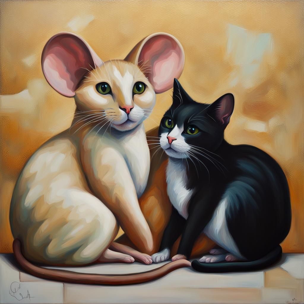 Small mouse and big cat - AI Generated Artwork - NightCafe Creator