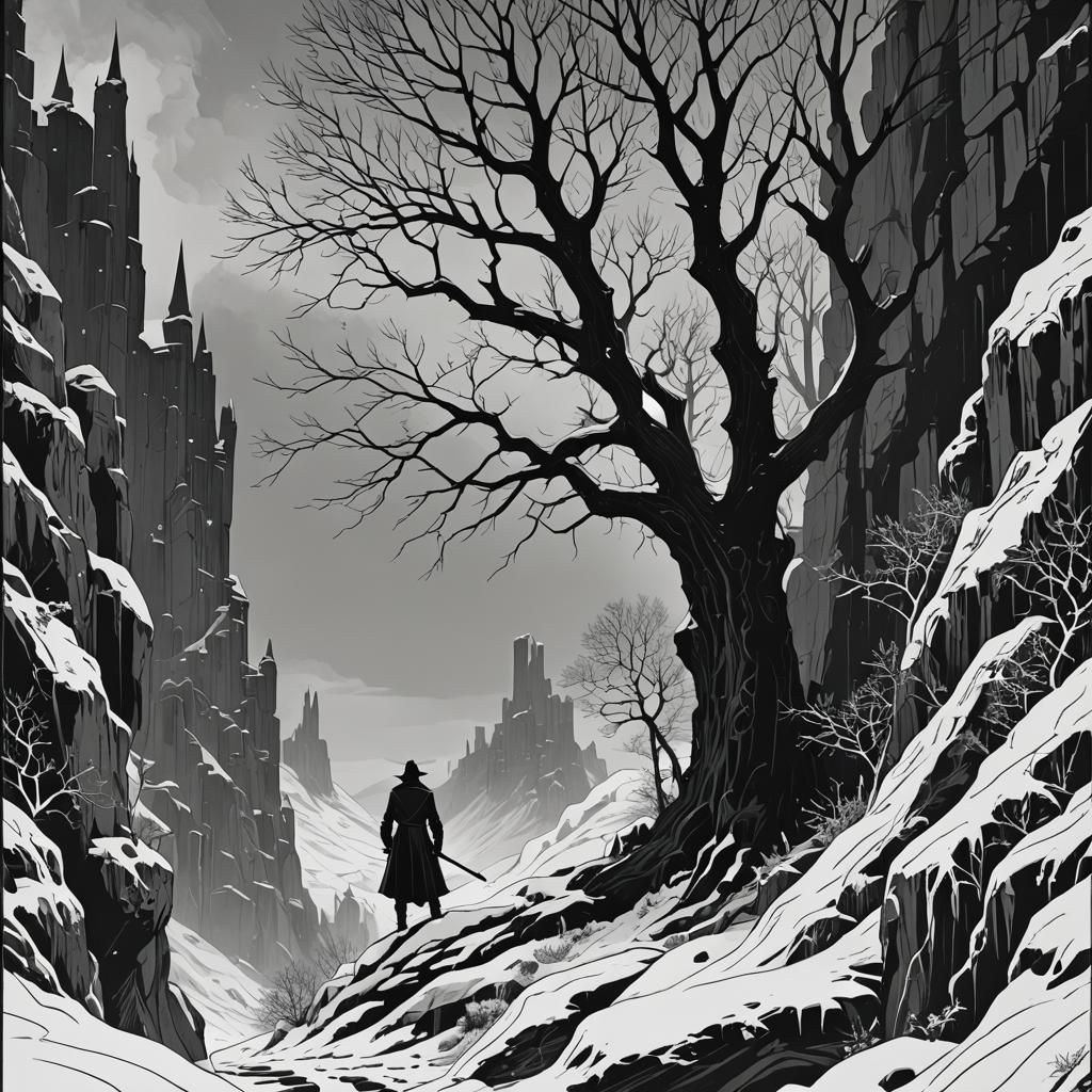 Valley of the Time Tombs - Surreal Dark Fantasy Scene with I...