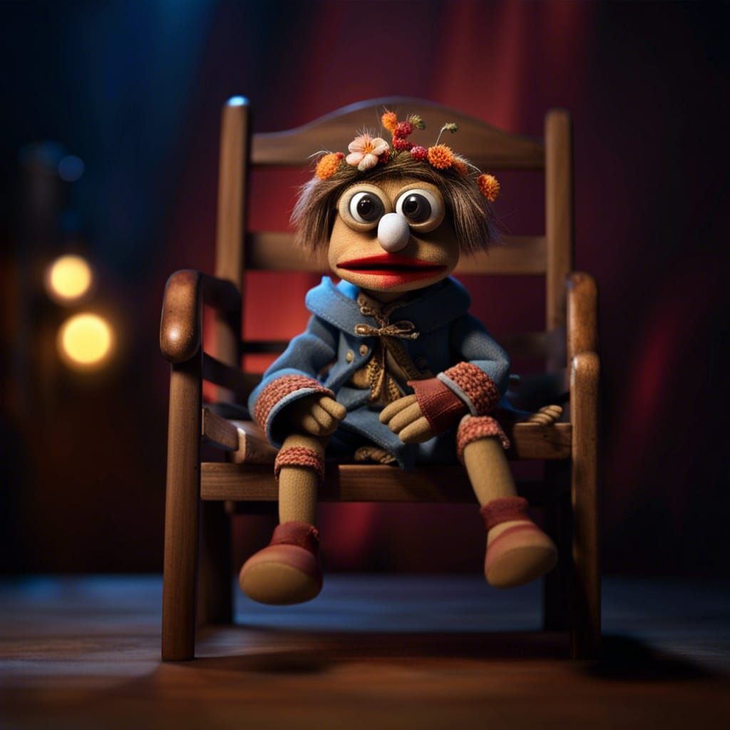 Puppet sitting on a little chair - AI Generated Artwork - NightCafe Creator