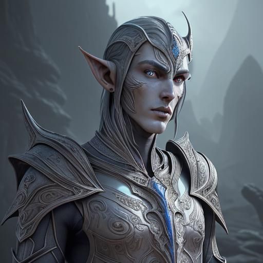 Altmer male, elder scrolls, high elf, large bright eyes, angular face ...