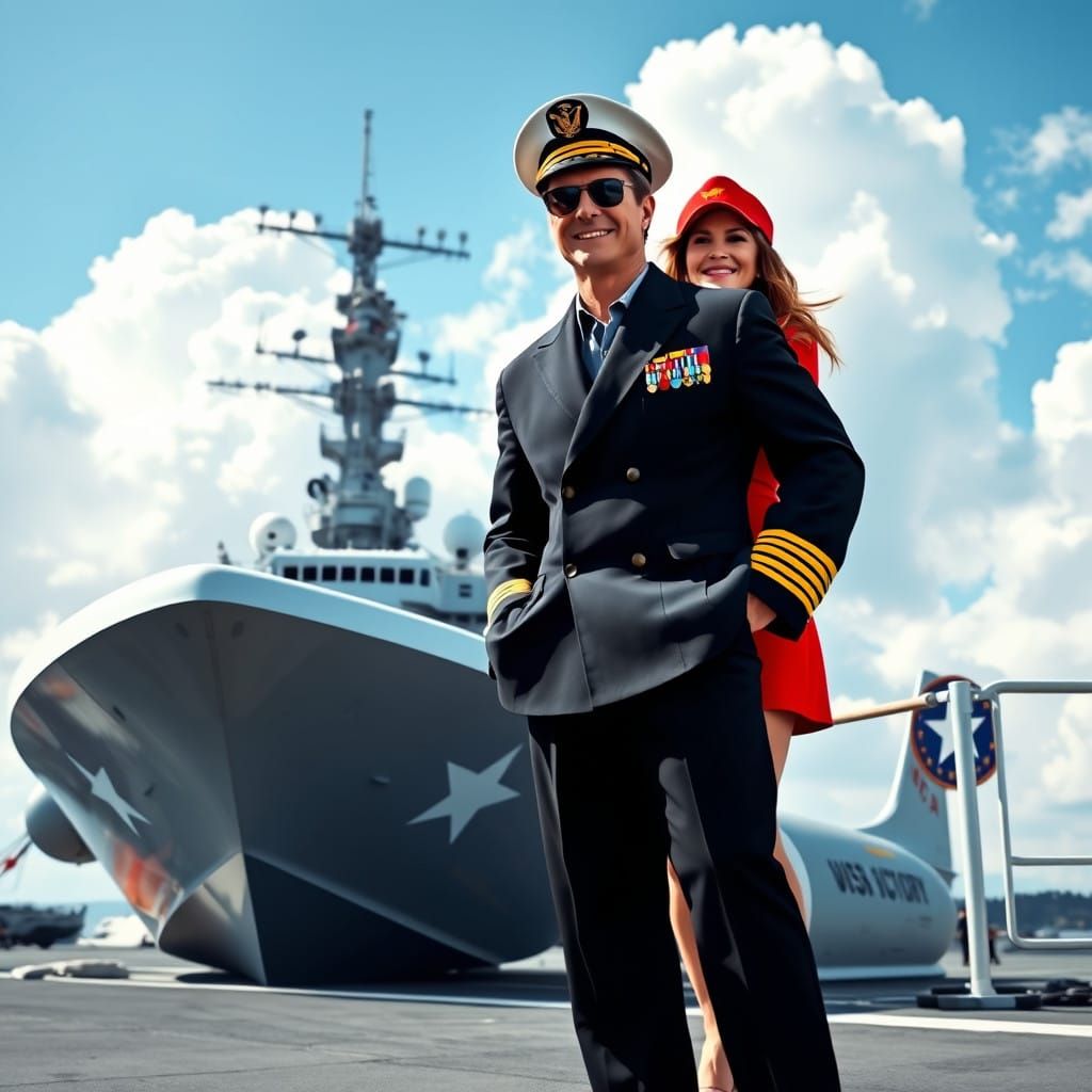 Navy Pilot Celebrates with Melania on USS Victory ... - AI Art