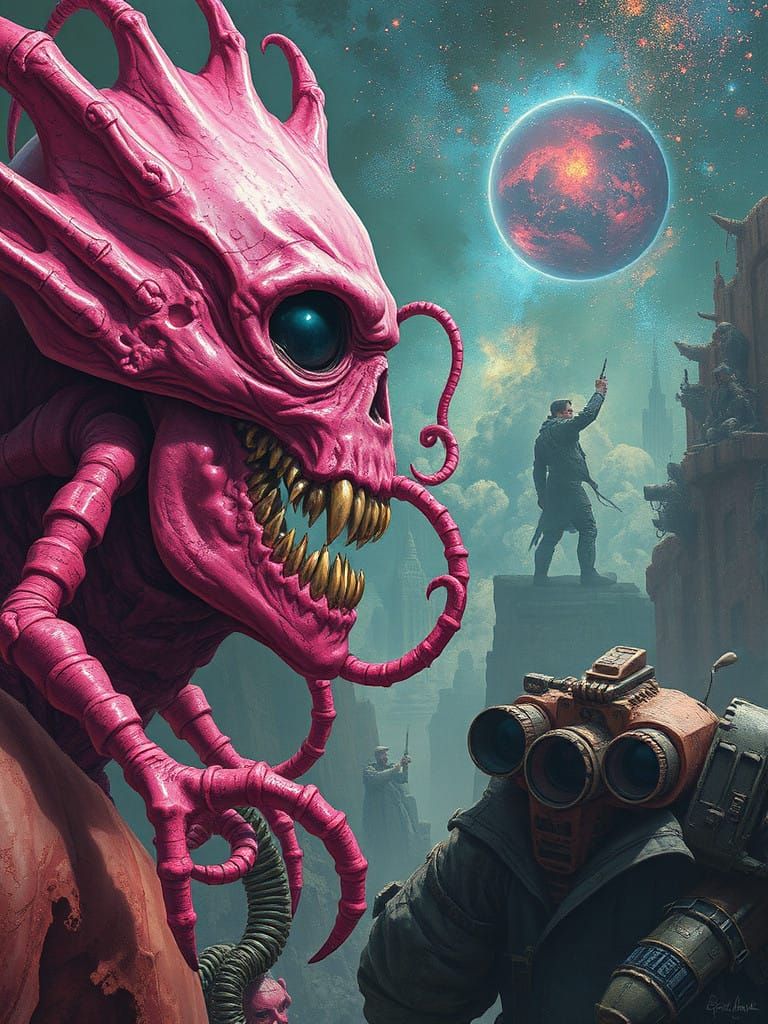 Apocalyptic Pink Parasites Devour the Earth - AI Art