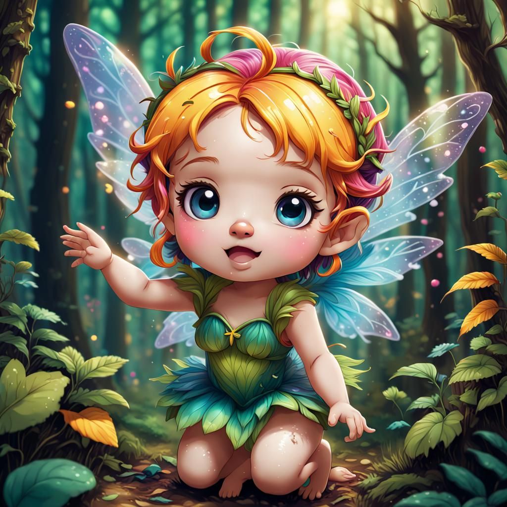 Sweet Little Fairy Playing in the Forest - AI Generated Artwork ...