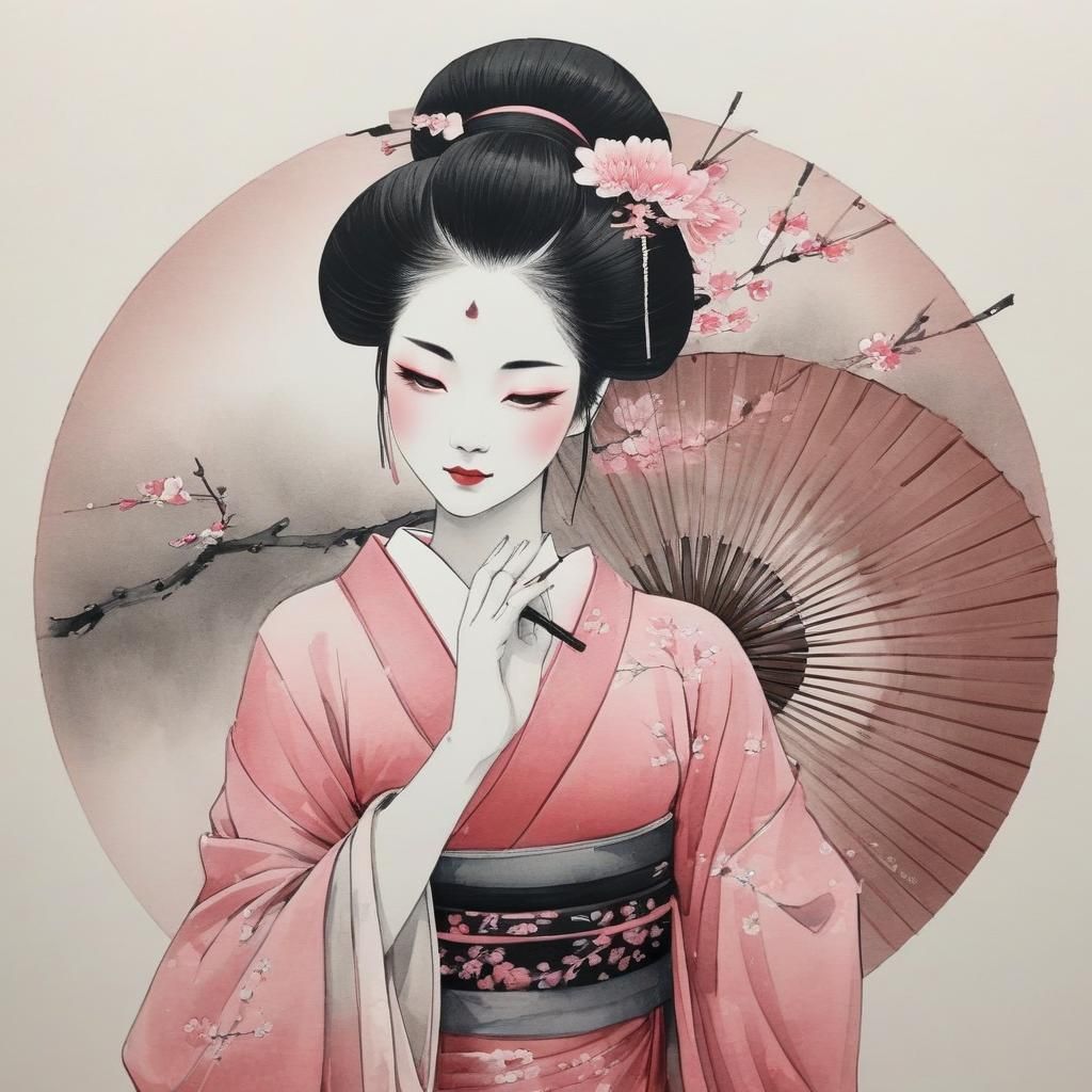 Geisha Lady - Elegant Geisha in Traditional Chinese Art