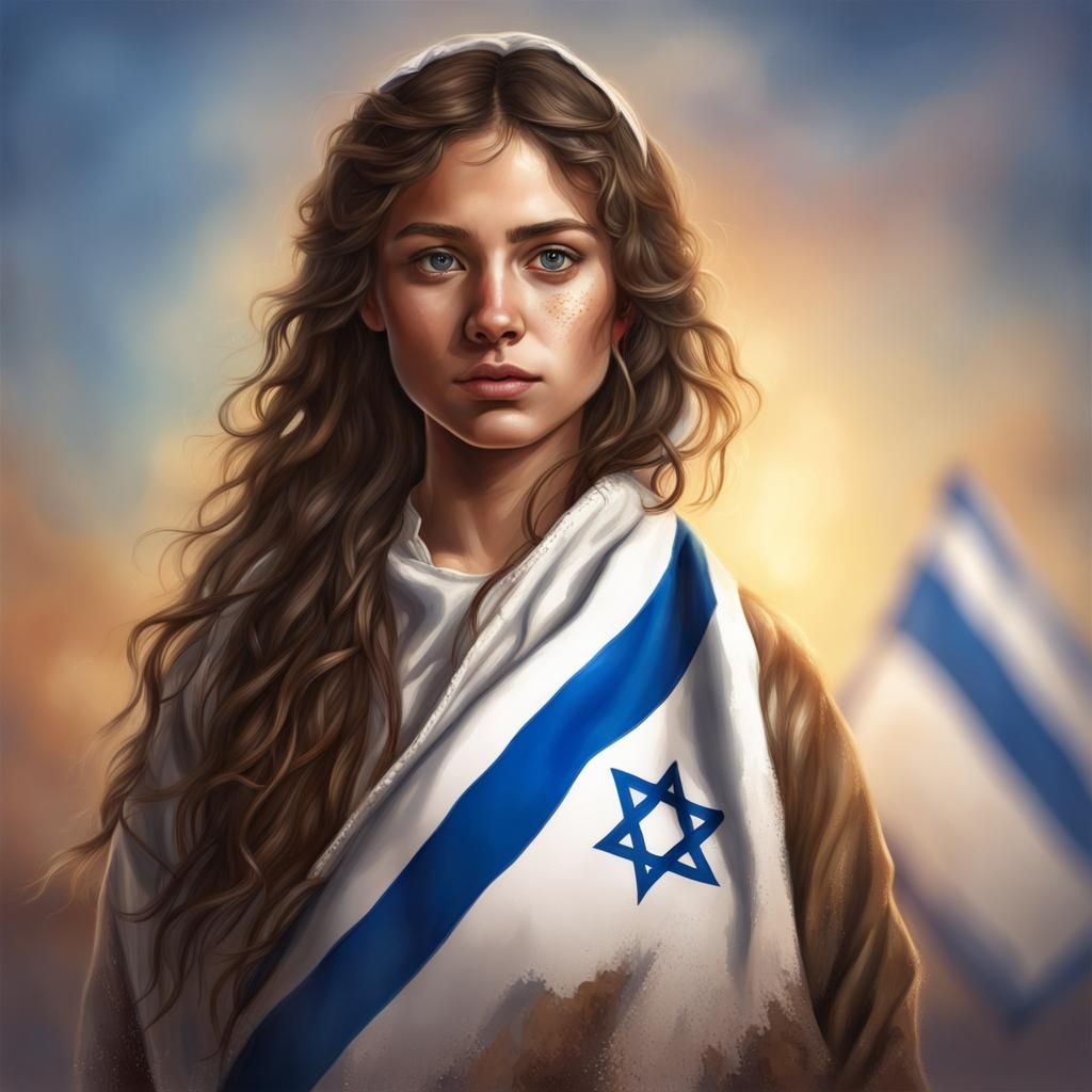 girl from Israel in national costume and Israeli flag - AI Generated ...