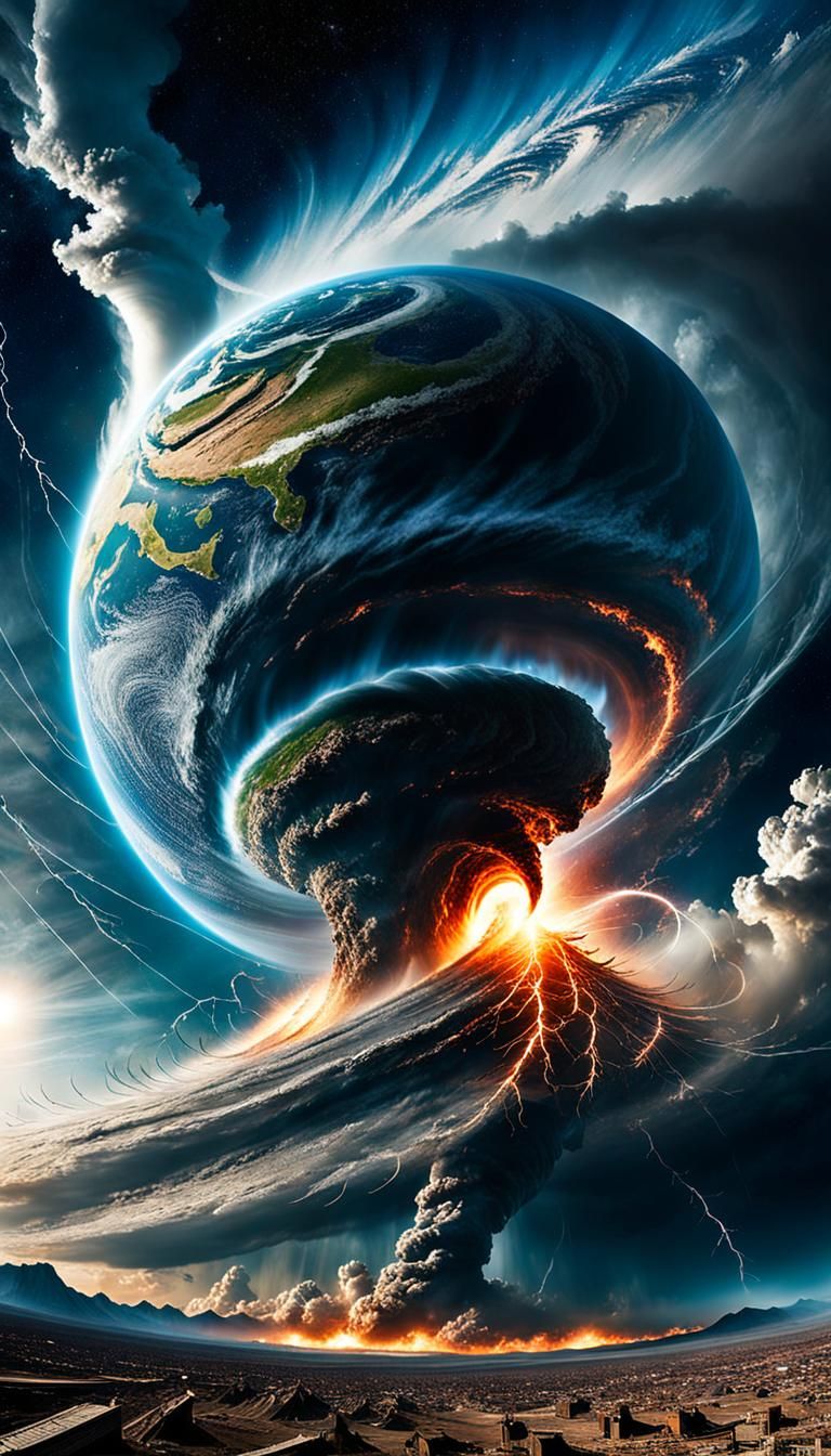 An apocalyptic tornado that has engulfed planet earth, the whole earth ...