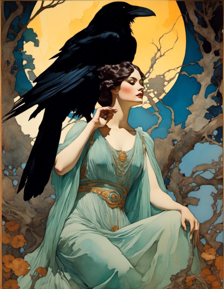 Fey and giant Raven - AI Generated Artwork - NightCafe Creator