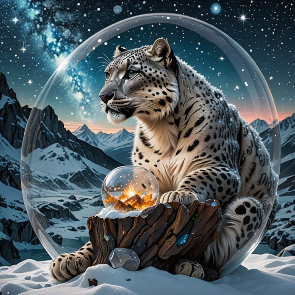 Leopard - Frosty Crystal Snow Leopard in a Glass Picture Alb...
