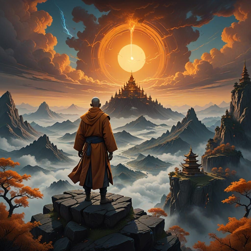 Majestic Monk in Divine Aura, Set Amidst Swirling ... - AI Art