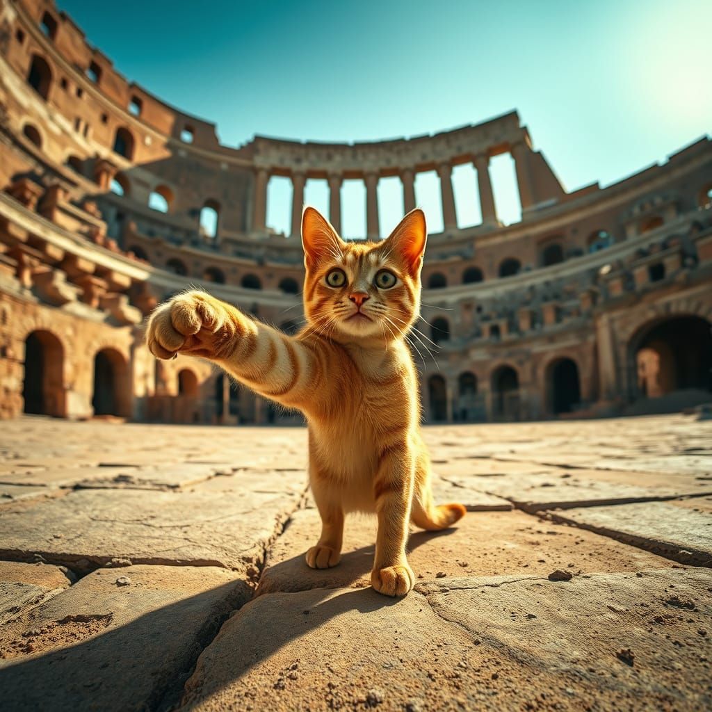 Realistic Ancient Roman Colosseum Cat Selfie - AI Art