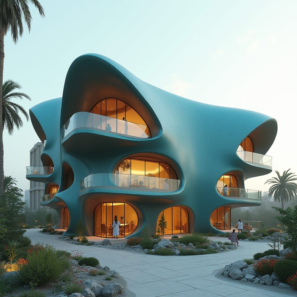 Futuristic Arab Building with Organic Curves and S... - AI Art