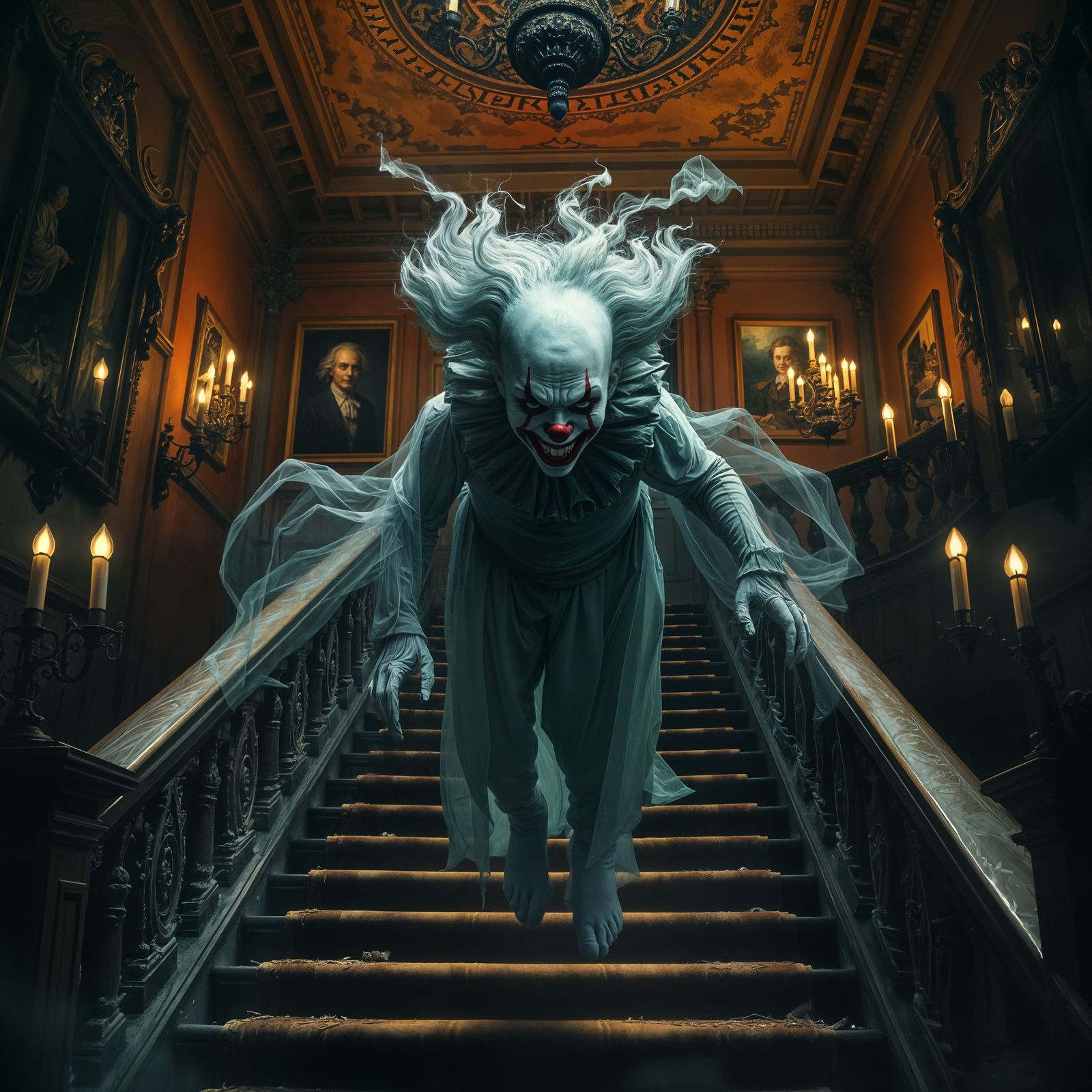 Creepy Clown Ghost - Hyperrealistic Clown Ghost Descends Sta...