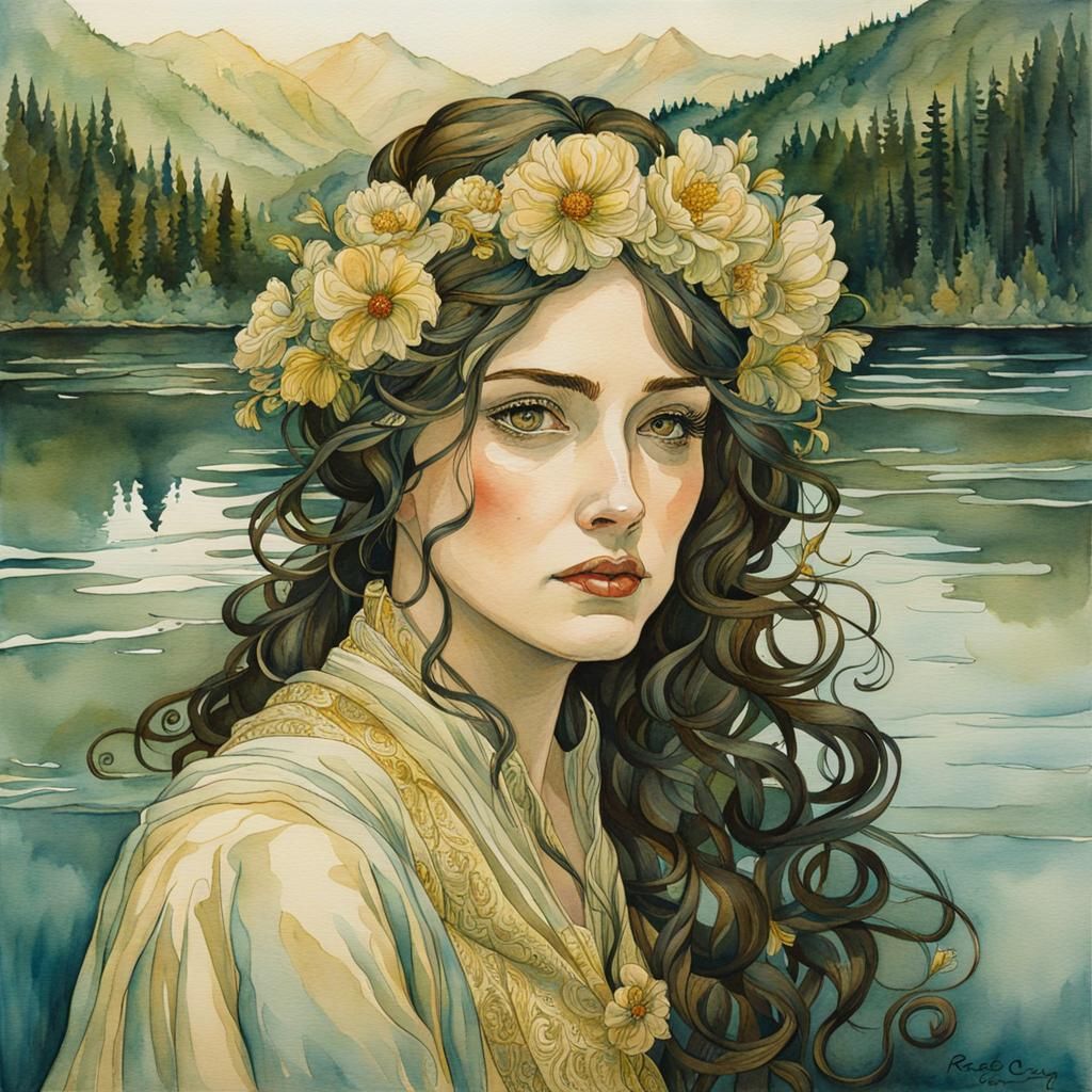 Portrait of a woman in a lake watercolor by rebecca guay - AI Generated ...