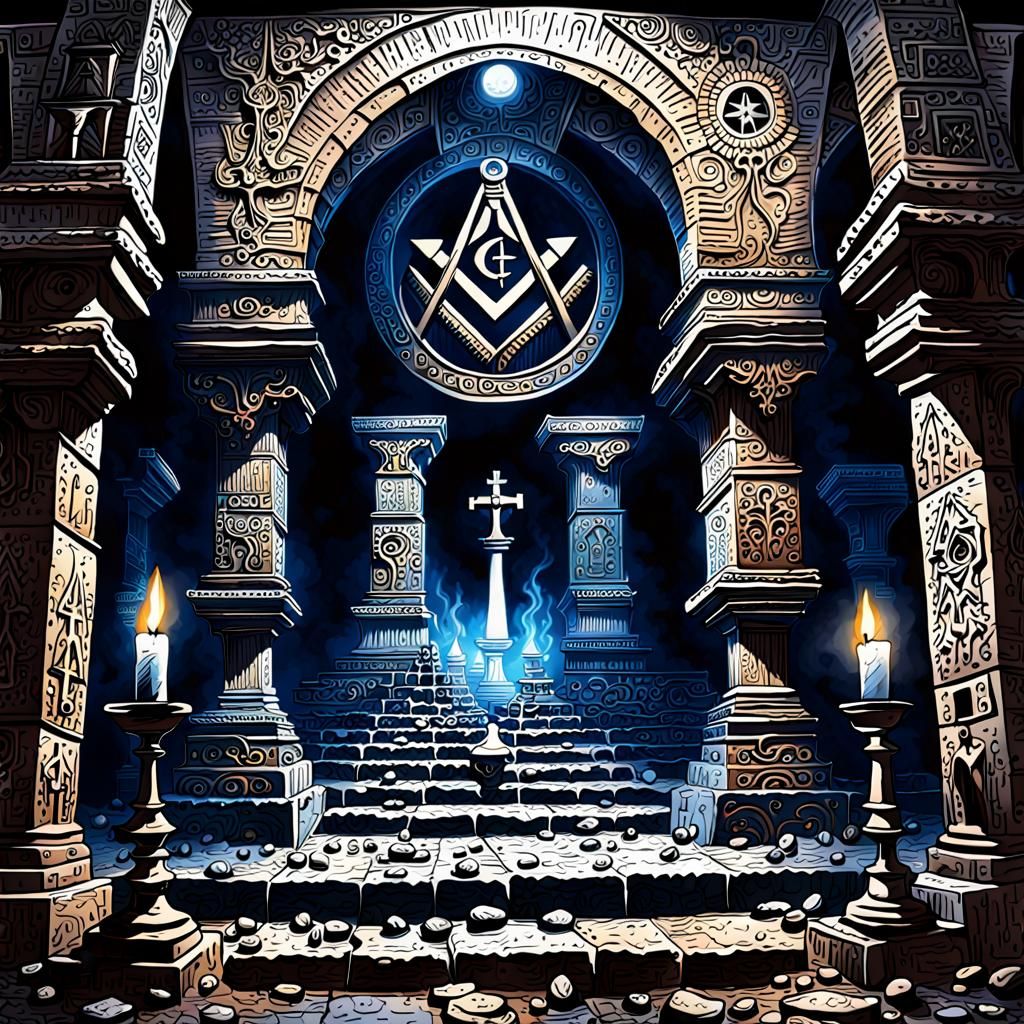 An underground crypt, massonic ritual, dark mass, dark but cozy place ...