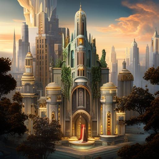 A beautiful four floor art deco high fantasy elf building with silver ...