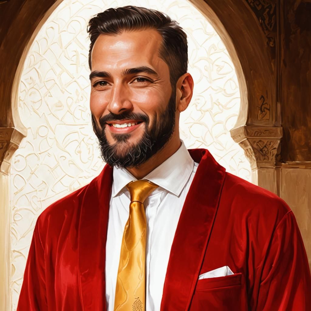 Jonathan Hasan, a most handsome man with black hair and beard, wearing ...