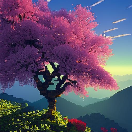 cherry blossom tree, pixel art - AI Generated Artwork - NightCafe Creator