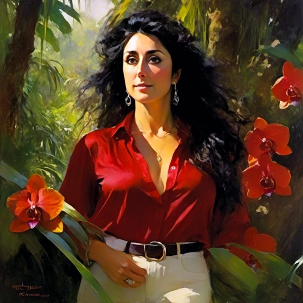 lovely, alluring, idealized very long extremely curly black hair ...