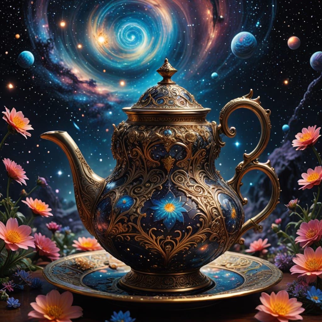 A fancy teapot - Cosmic Teapot in Majestic Celestial Splendo...