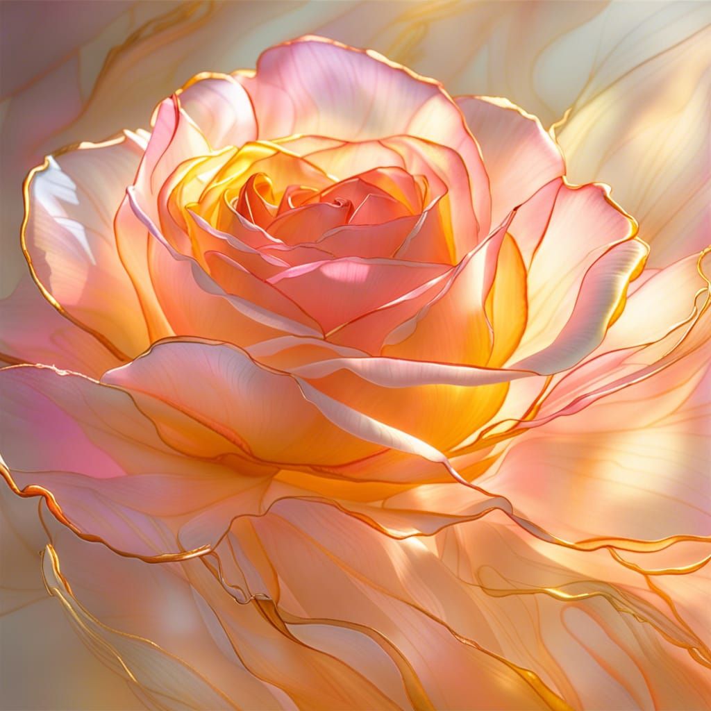 "briar wisp pink and orange rose with a thin line of gold around each ...