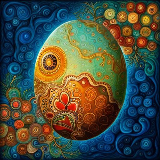 Cosmically created and decorated eggs extraordinaire abstract art ...