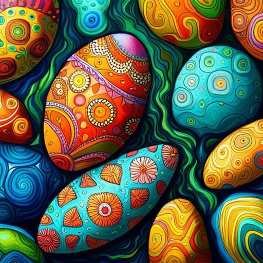 Cosmically created and decorated eggs extraordinaire abstract art ...
