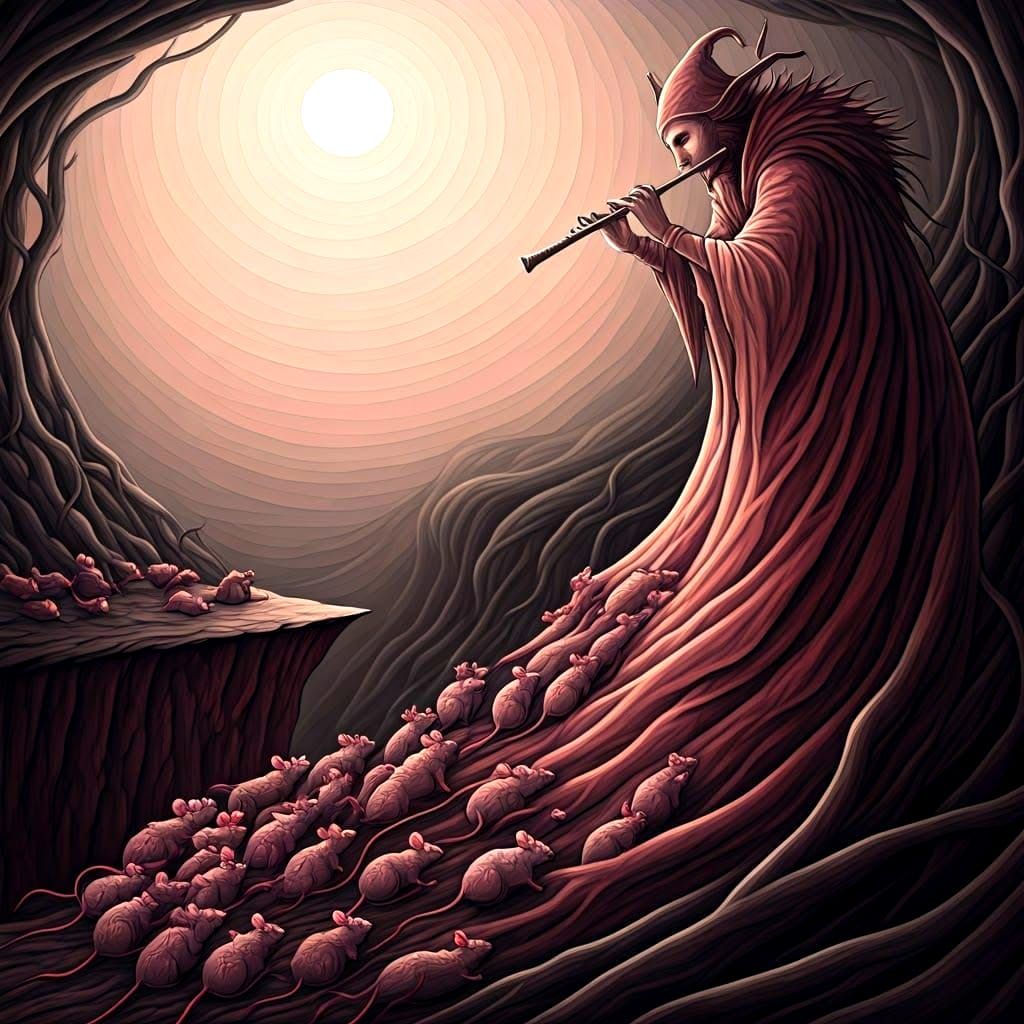 Pied piper of Hamelin - Pied Piper Leads Mice in Moody Art N...