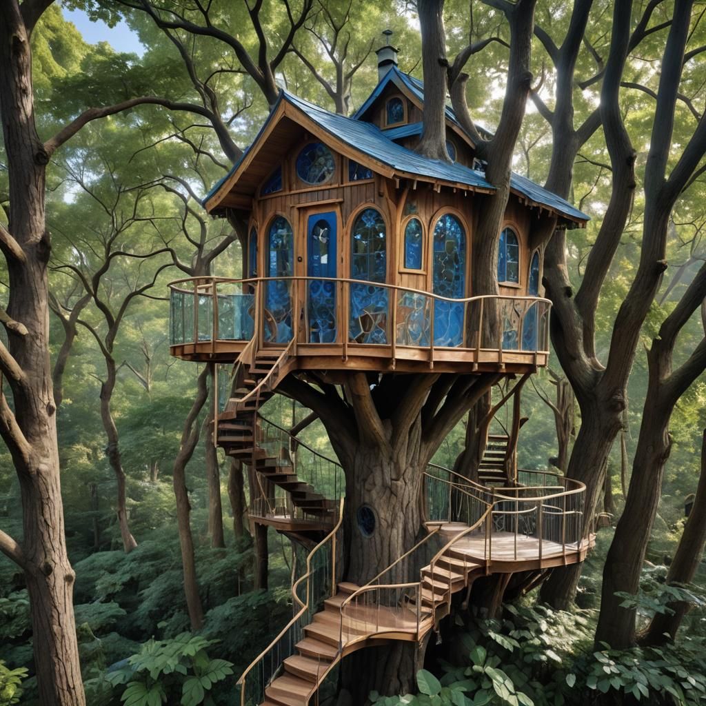 Blue Window Treehouse - AI Generated Artwork - NightCafe Creator