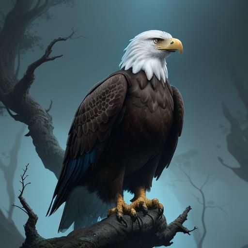 Eagle - Majestic Eagle on Gnarled Branch with Glowing Runes