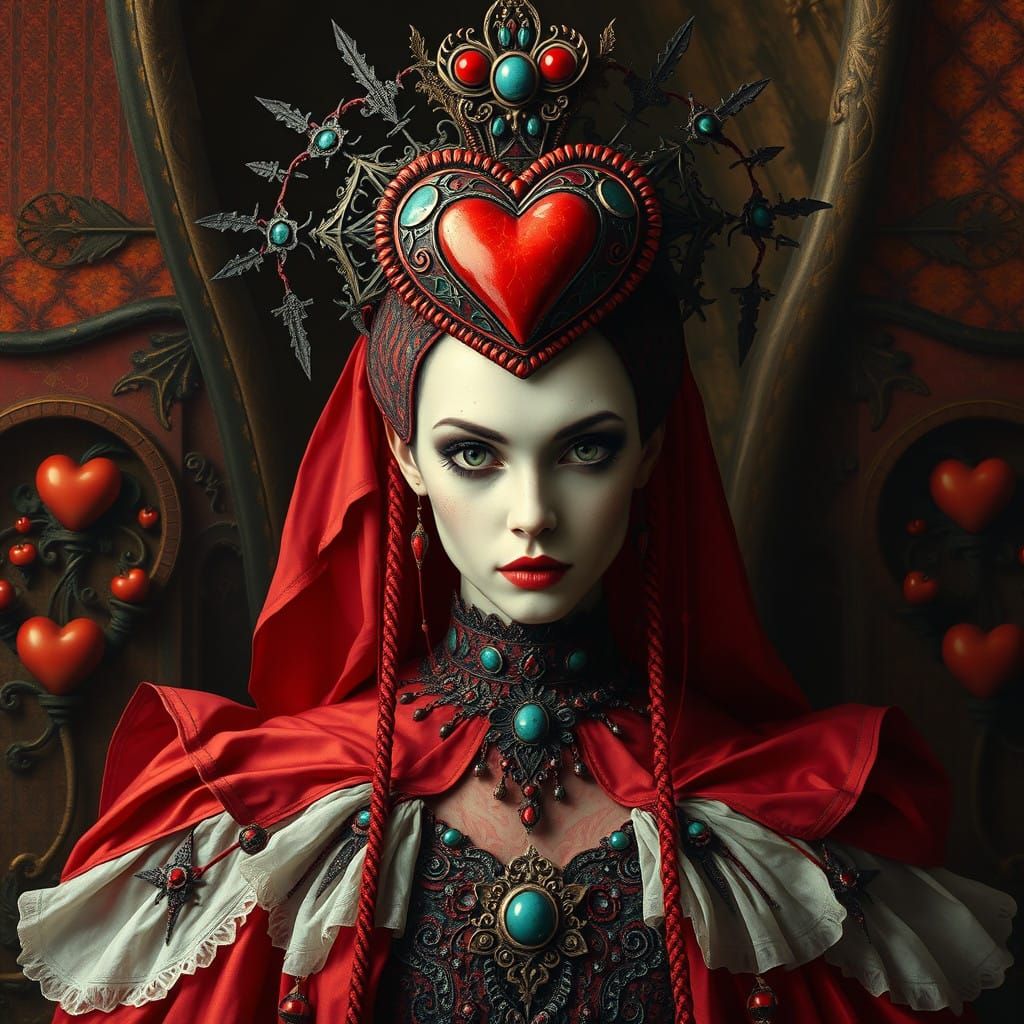 Queen of hearts - Gothic Queen of Hearts in Scarlet and Jade